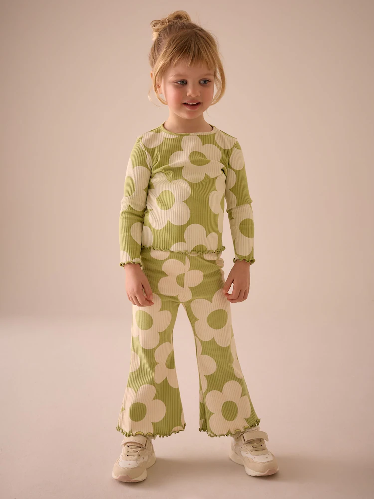 Green Flower Rib Long Sleeve T-Shirt (3mths-7yrs)