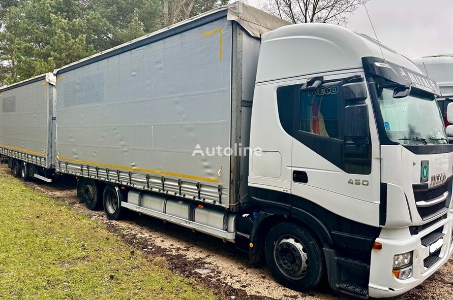 IVECO Stralis 450 6x2 JUMBO AUTOMAT ZABUDOWA FIRANKA PANAV DŁ:7.80m KL kamion sa klizna zavesa cerada + prikolica sa kliznom ceradom