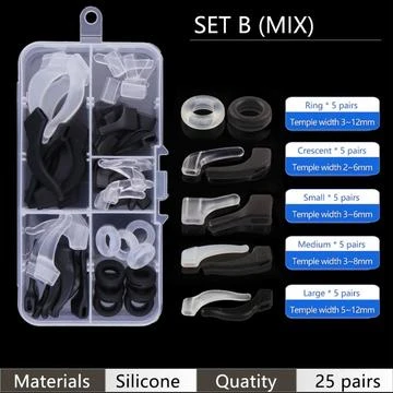 SILICONE ANTI-SLIP GLASSES HOLDERS - 25 PAIRS - MIX COLORS