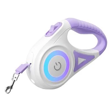 ROJECO AUTOMATIC DOG LEASH WITH LED - 5M - WHITE / PURPLE