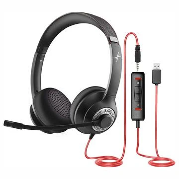 EAGLEND EH01 USB & 3.5MM WIRED COMPUTER HEADSET WITH NOISE-CANCELLING MICROPHONE - BLACK