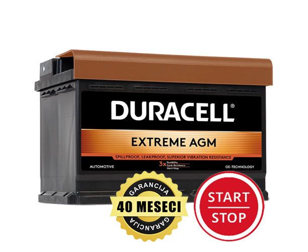 Akumulator Duracell 12V 70Ah 760A D+ AGM Extreme DE70