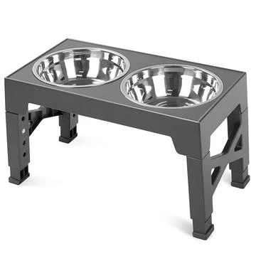 STAINLESS STEEL DOG BOWL WITH ADJUSTABLE HEIGHT - GREY