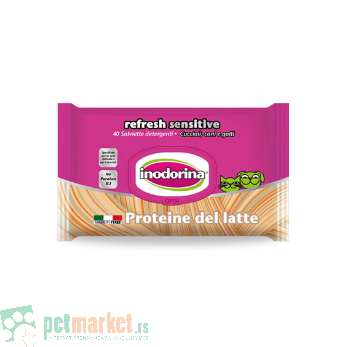 Inodorina: Vlažne maramice za ljubimce Sensitive Milk Protein, 40 kom