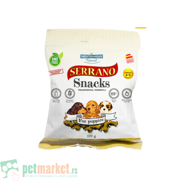 Mediterranean Natural: Poslastica za štence Serrano Snacks, 100 gr