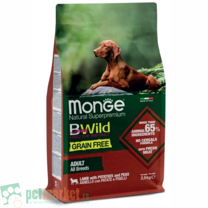Monge Bwild: Hrana za odrasle pse Adult Grain Free, Jagnjetina