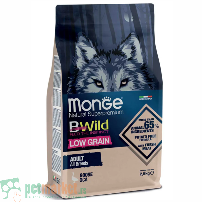 Monge Bwild: Hrana za odrasle pse Adult Low Grain, Guska