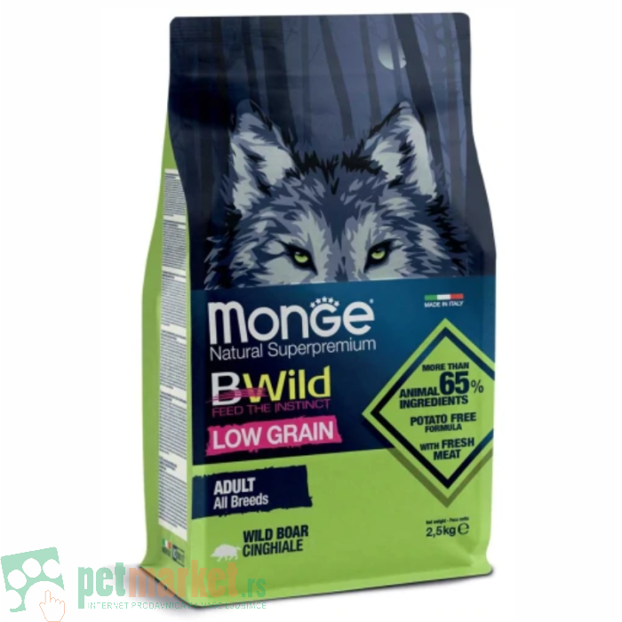 Monge Bwild: Hrana za odrasle pse Adult Low Grain, Vepar