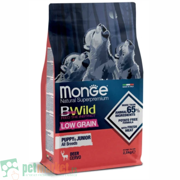 Monge Bwild: Hrana za štence Puppy Low Grain, Jelen
