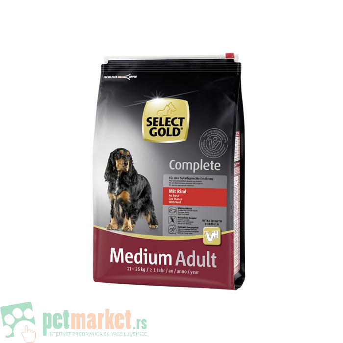 Selecta Gold: Hrana za odrasle pse srednjih rasa Complete Medium Govedina, 12 kg