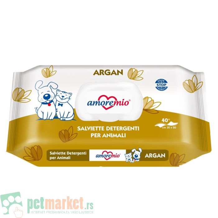 AmoreMio: Vlažne maramice za ljubimce Argan, 40 kom