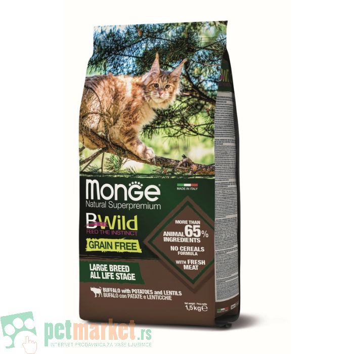 Monge Bwild: Hrana za odrasle mačke Adult Grain Free, Bizon, 1.5 kg