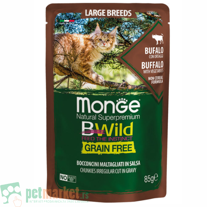 Monge Bwild: Sos za velike mačke Adult Large Grain Free, 85 gr