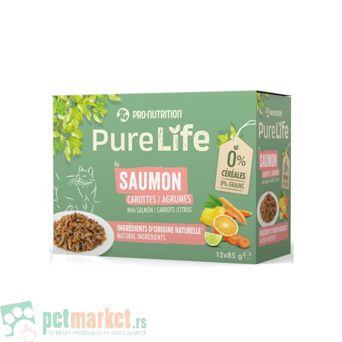 Pro Nutrition Pure Life: Kompletna hrana za mačke Salmon Multipac, Losos 12x85 gr