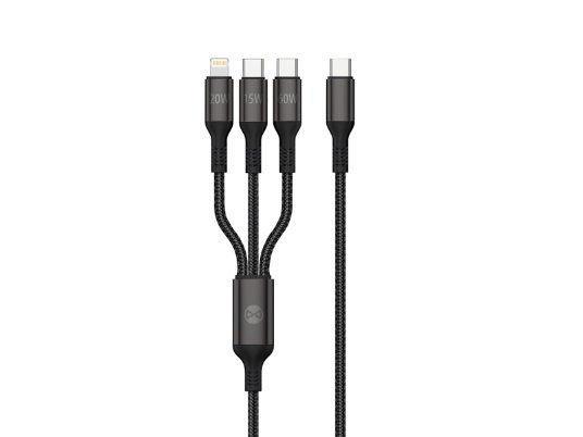 Forever kabal 3in1 USB-C/ Lightning + 2 x USB-C 1,2 m 60W