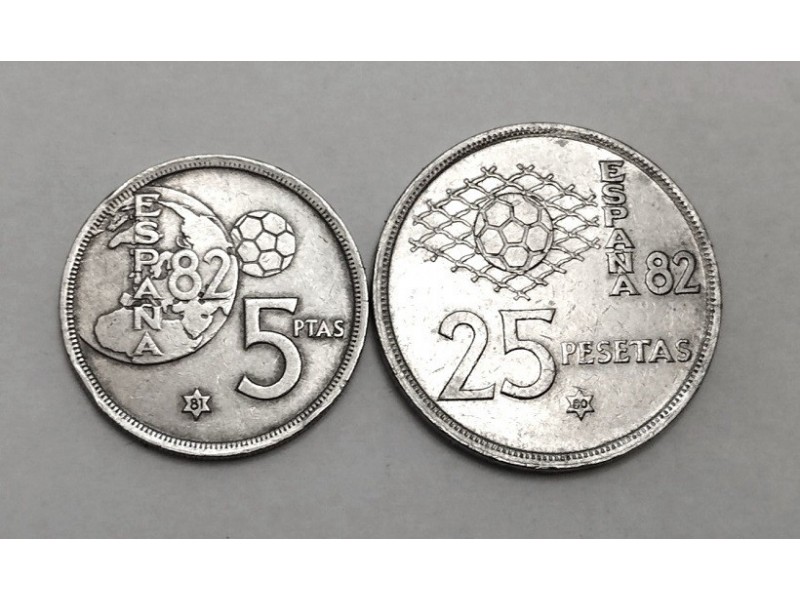 ** ŠPANIJA - 5 i 25 PEZETA 1980. ** - MUNDIJAL 82.