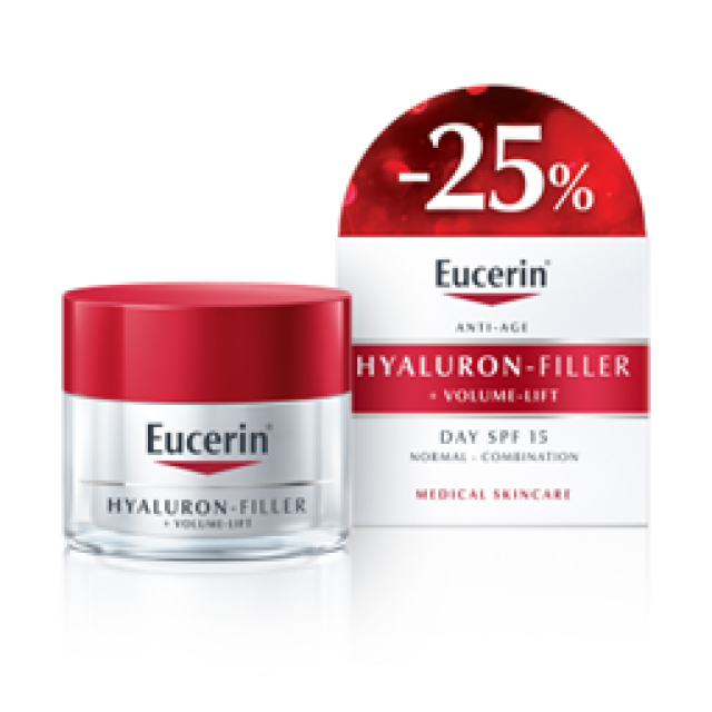 EUCERIN HYALURON FILLER + VOLUME-LIFT DNEVNA KREMA ZA NORMALNU I MEŠOVITU KOŽU SPF15 50ML -25%