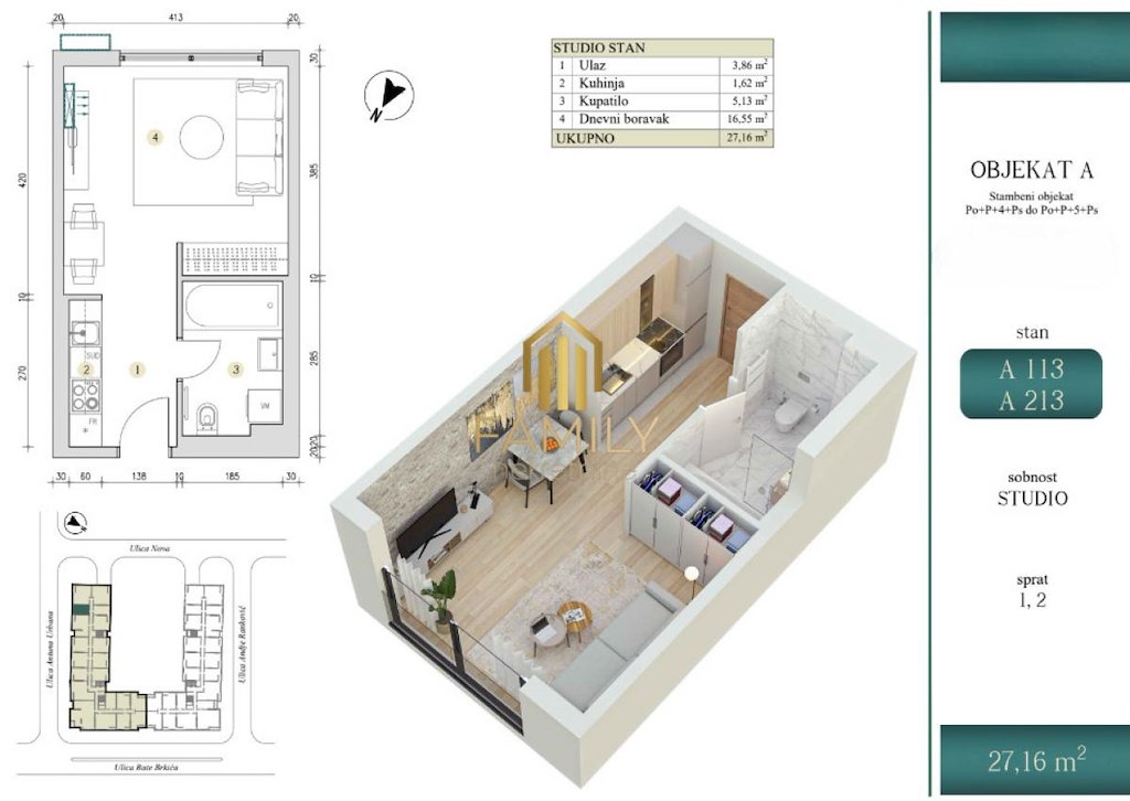 Garsonjera 27m² na Novom Naselju