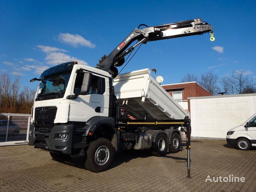 MAN 28.430 TGS 3 way tipper + HIAB X-HIDUO 228 E-6 Crane kiper