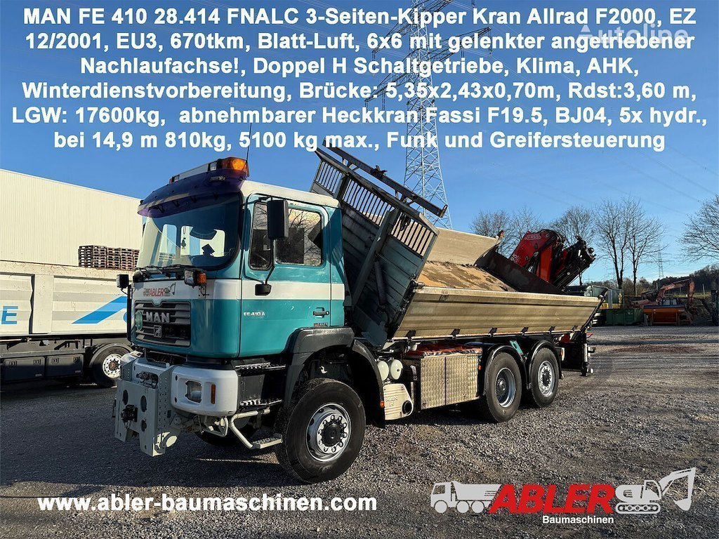 MAN FE410 28.414 F2000 Kipper Kran 6x6 Klima kiper