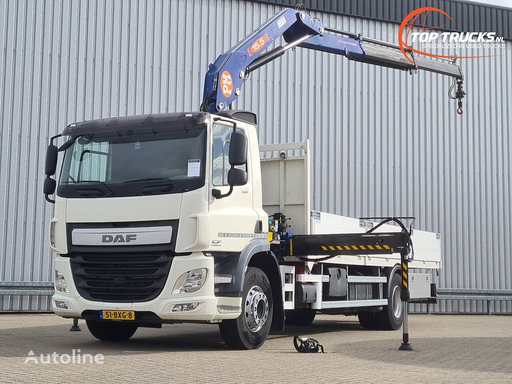 DAF CF 330 FA 15 TM Kraan, uitstootvrije / milieuzone toegankelijk! kamion s ravnom platformom