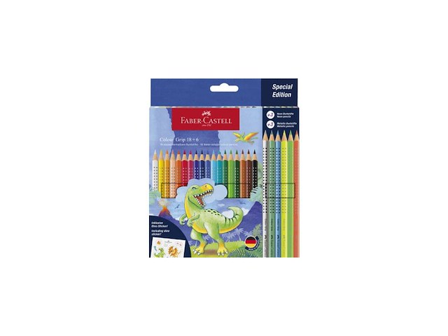 Faber-Castell -  Drvene bojice - Grip, Dinosaurus, 1/18 +6 metallic