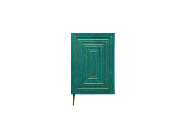 Rokovnik - Hard Cover Suede Cloth Journal W/Pocket, Linear Boxes Green