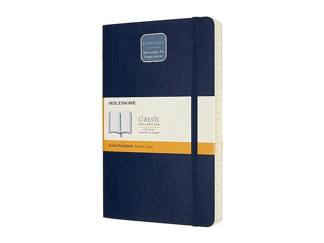 Moleskine - Classic Notebook Expanded, Ruled Notebook, Soft Cover and Elastic Closure, Colour Sapphire Blue