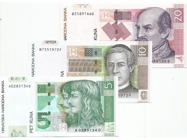 Hrvatska 5 - 10 - 20 kuna 2001/12. UNC set