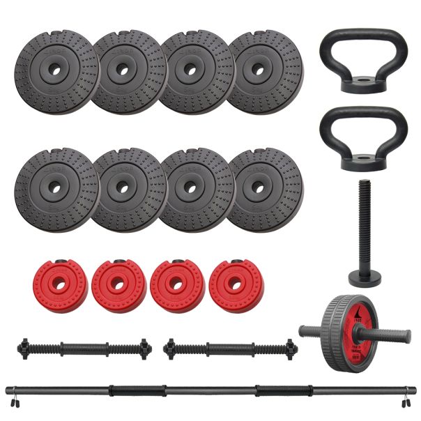 Iron Sport set 46kg tegova, 2+1 šipka , ručka za zvono i točak za trbušnjake (set 5 in 1)