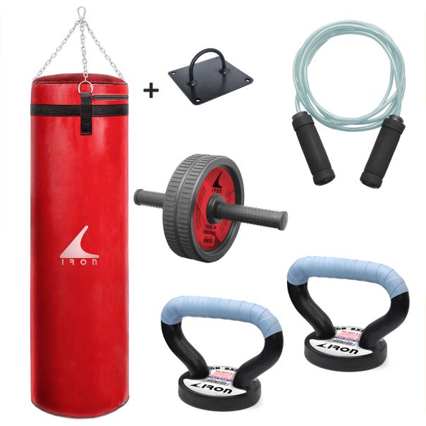 Iron Sport Borilački set "Balboa" 4 in 1 / džak za boks, točak za trbušnjake, sklekeri, vijača