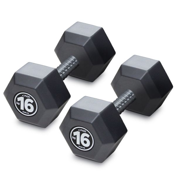 Iron Sport set Plastični HEX Tegovi – Bučice set 32kg ( 2 x 16kg ) sa čeličnim ojačanjem sredine