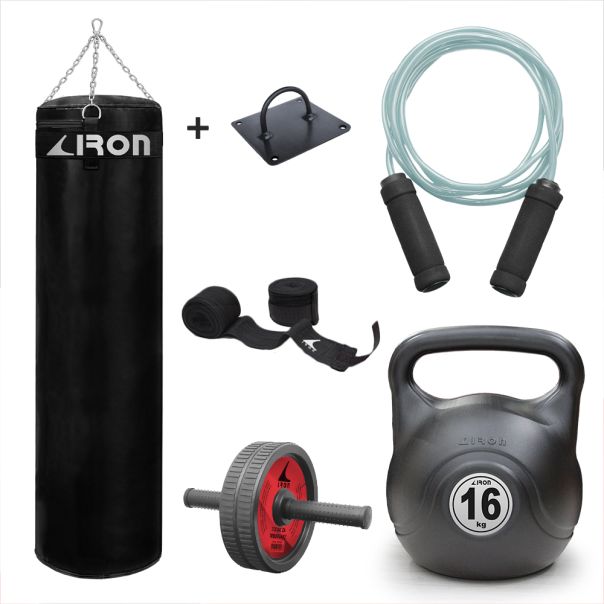 Iron Sport Borilački set "Creed" 5 in 1 / džak za boks, točak za trbušnjake, zvono, bandaži, vijača