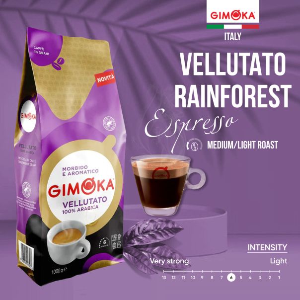 GIMOKA Pržena kafa u zrnu Vellutato Rainforest 100 % arabica 1000G