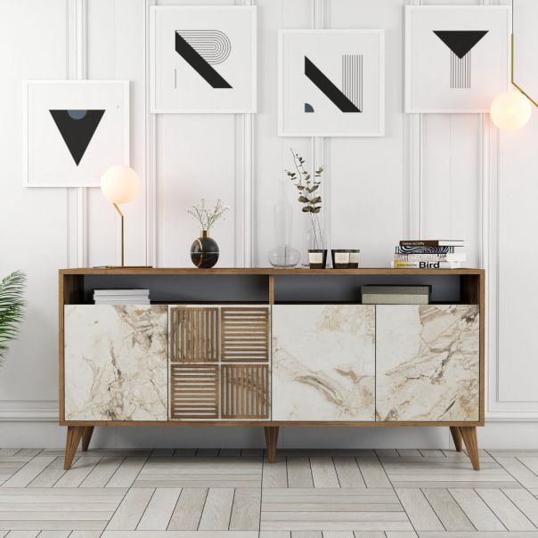 HANAH HOME Komoda Milan 160 Walnut White Marble