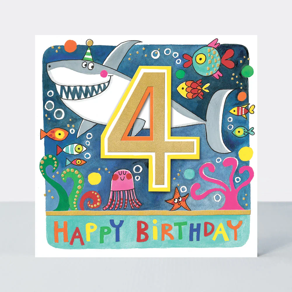 Čestitka - Age 4 Boy/Shark birthday card