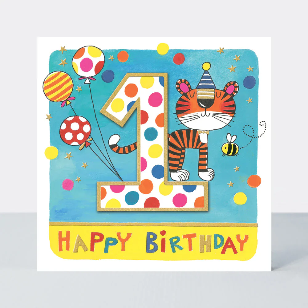 Čestitka - Age 1 Boy/Tiger birthday card