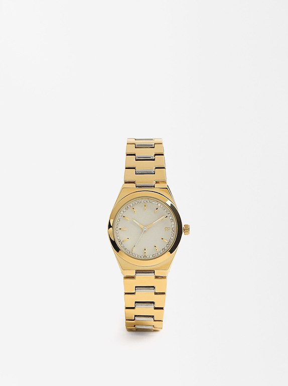 Golden Watch With Stainless Steel Bracelet