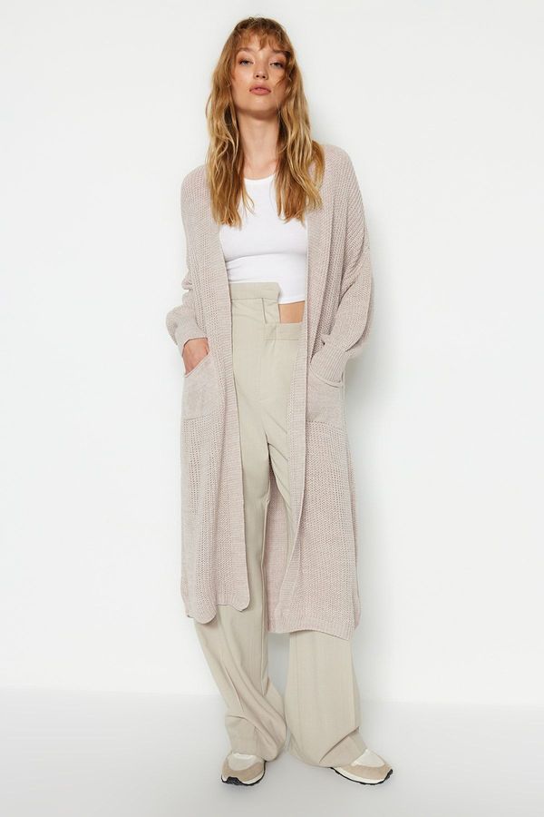 TRENDYOL STONE MAXI BASIC KNITWEAR CARDIGAN