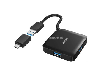 HAMA 4 port USB 3.2 Gen1 5 Gbit/s hub + USB-C adapter black