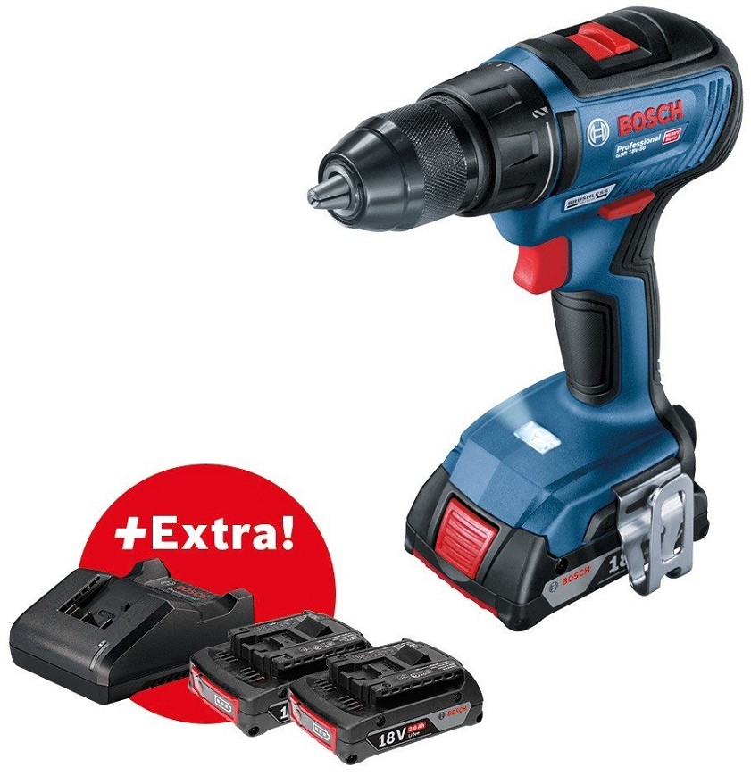 Bosch GSR 18V-50, 3 x 2.0Ah baterije+punjač+kofer, aku. bušilica