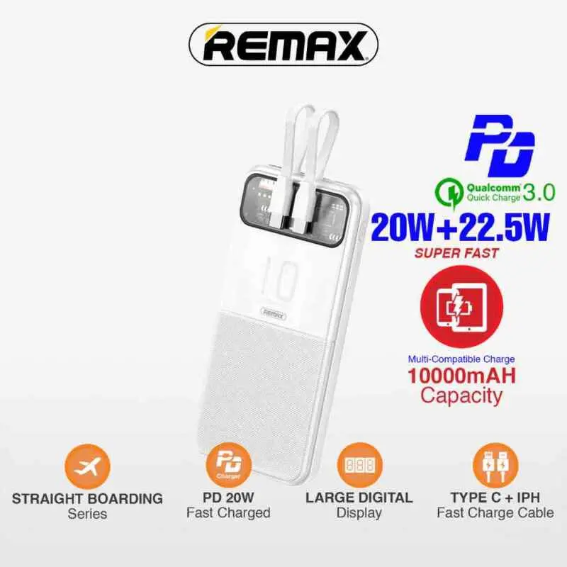 Power Bank with 2 Fast Charging Cables REMAX Stervui Series RPP-619 PD 20W+ QC 22.5W 10000mAh beli