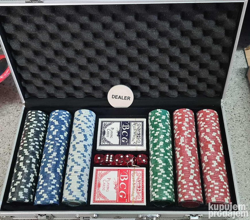 čipovi za poker 300 kom. sa dva špila karata i koferom