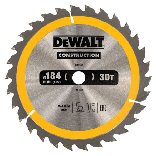 DeWalt DT1940 list kružne testere za građevinske materijale, 184 mm, 30T