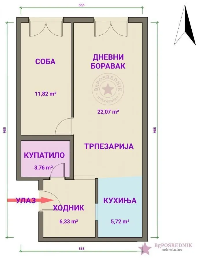 Prodaja, dvosoban stan, 50m2, Krnjaca, Palilula, Beograd