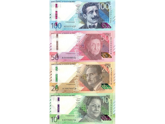 PERU set 10, 20, 50 i 100 Soles 2019/2021 UNC