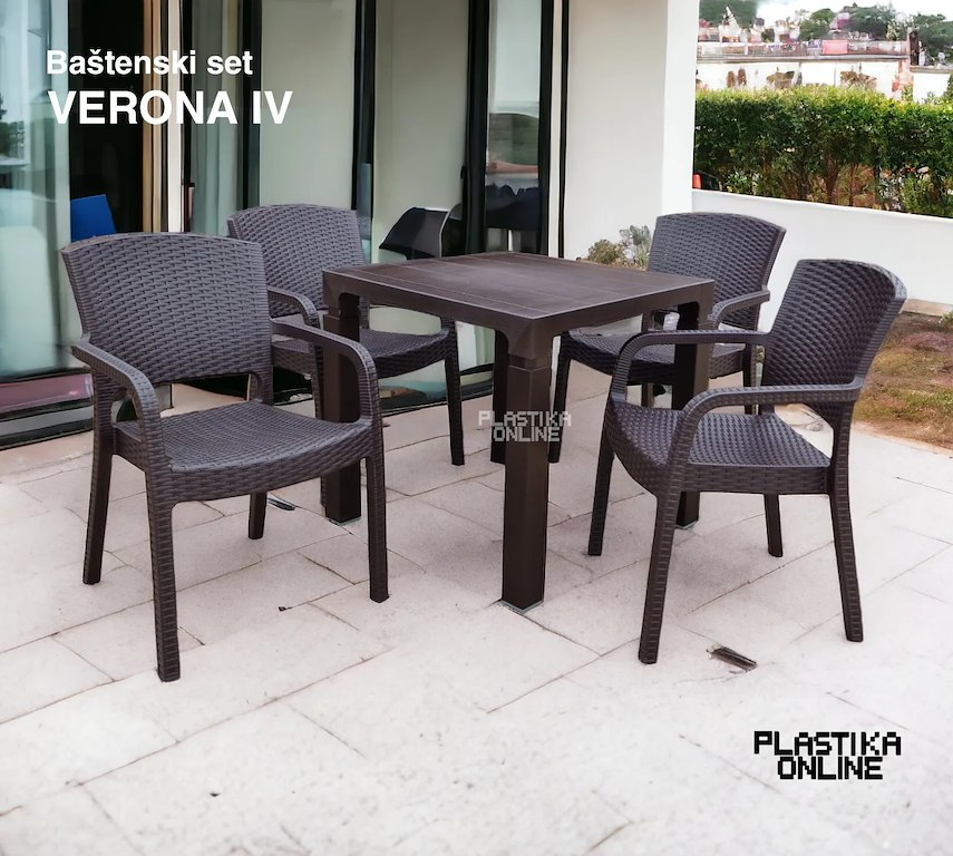 Baštenski set VERONA IV moka (sto Orfeo 80x80cm i 4 Verona stolice)