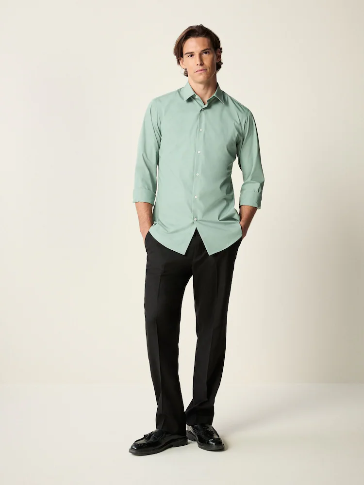 Lichen Green Slim Fit Easy Care Single Cuff Shirt