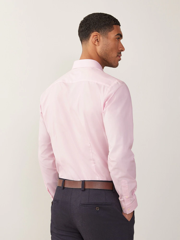 Pink Slim Fit Easy Care Single Cuff Shirt