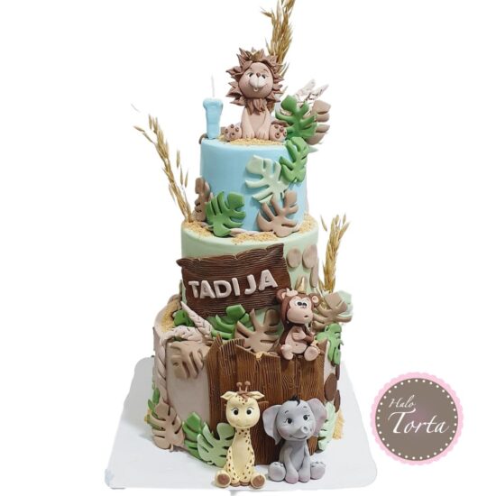 Torta za prvi rođendan sa lavom i životinjama